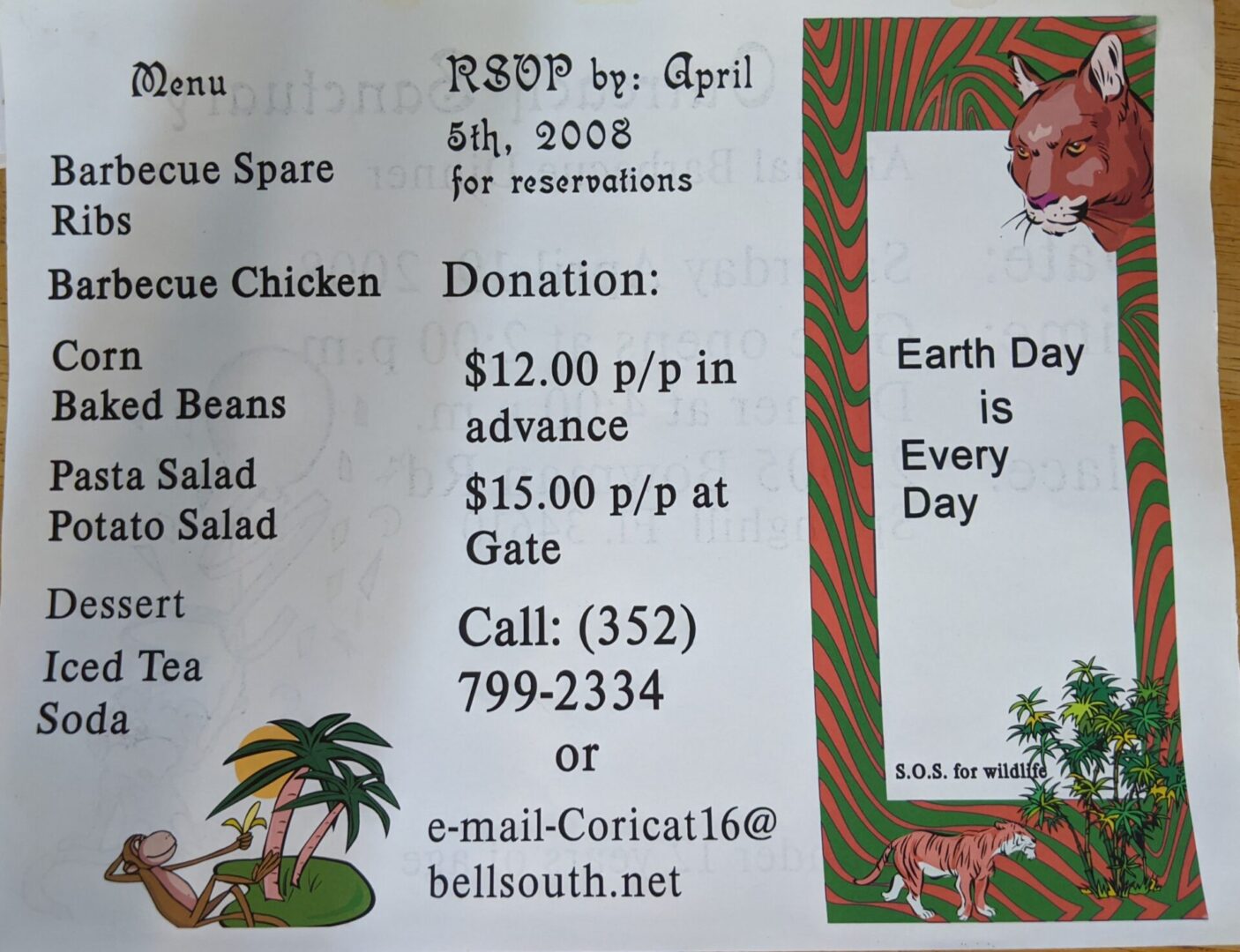 Earth Day BBQ – April 2008 – Survival Outreach Sanctuary for Wildlife